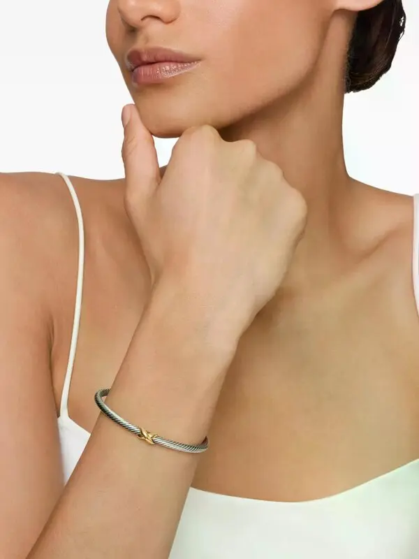 David Yurman 18kt Yellow Gold And Sterling Classic Cable Station Bracelet - Silver