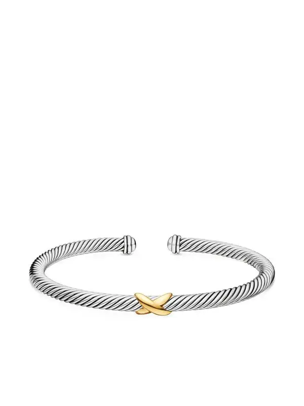 David Yurman 18kt Yellow Gold And Sterling Classic Cable Station Bracelet - Silver