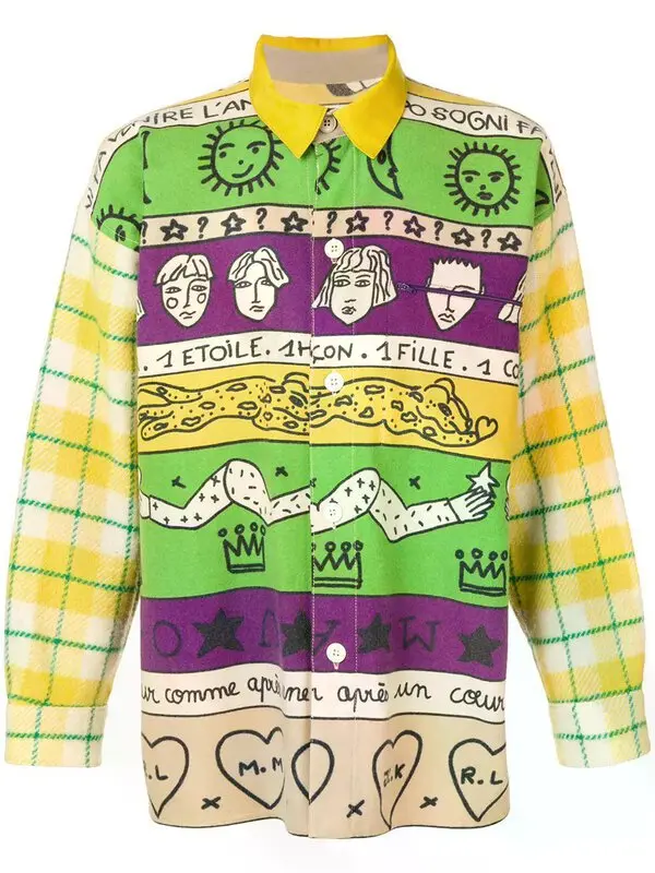 JC DE CASTELBAJAC Cutaway Collar Printed Shirt - Yellow