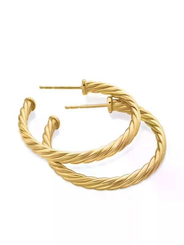 David Yurman 18kt Yellow Cablespira Hoop Earrings - Gold