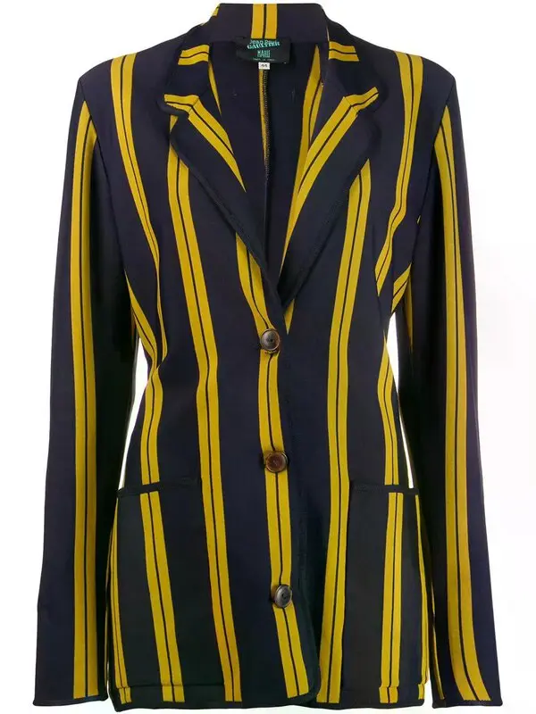 Jean Paul Gaultier 1991 Striped Single Breasted Blazer - Blue