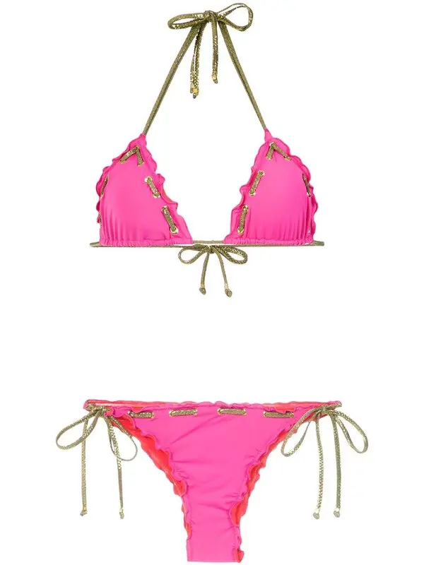 AMIR SLAMA Stitching Details Bikini Set - Pink