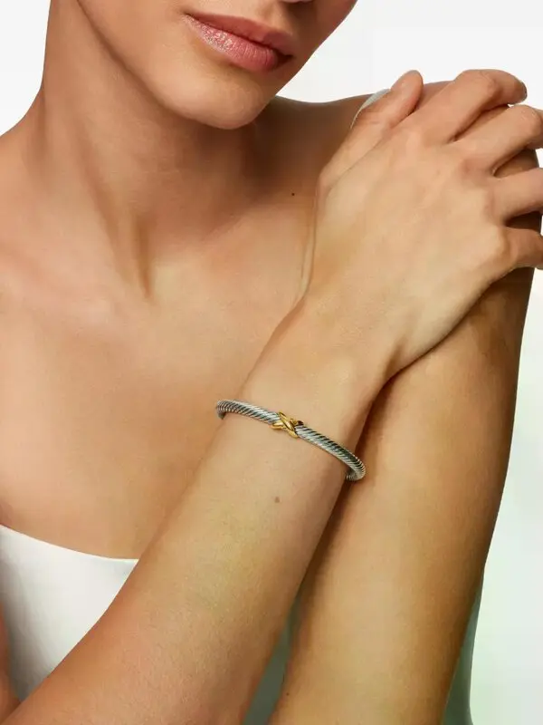 David Yurman 14k Yellow Gold And Sterling X Classic Cable Bracelet - Silver