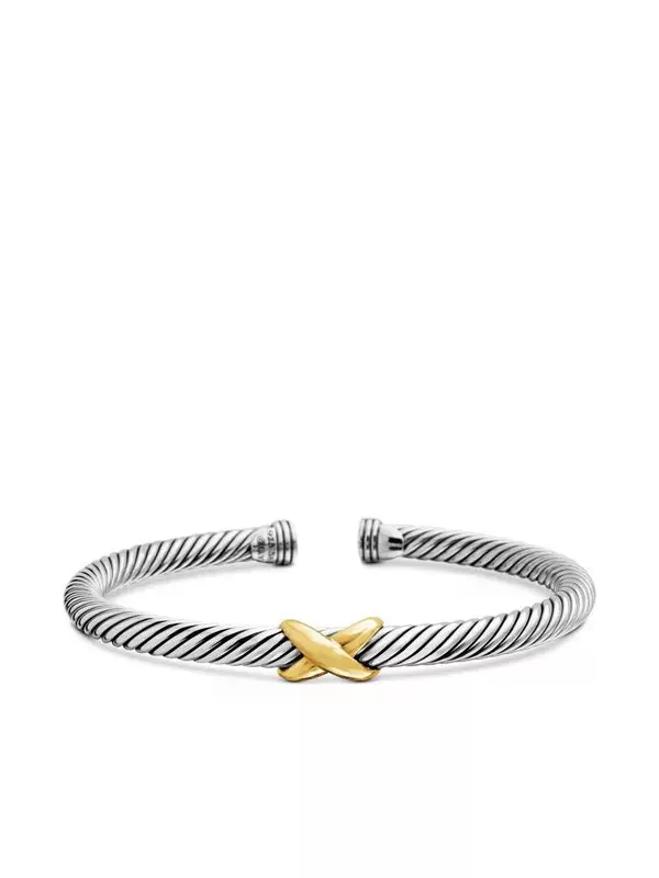 David Yurman 14k Yellow Gold And Sterling X Classic Cable Bracelet - Silver