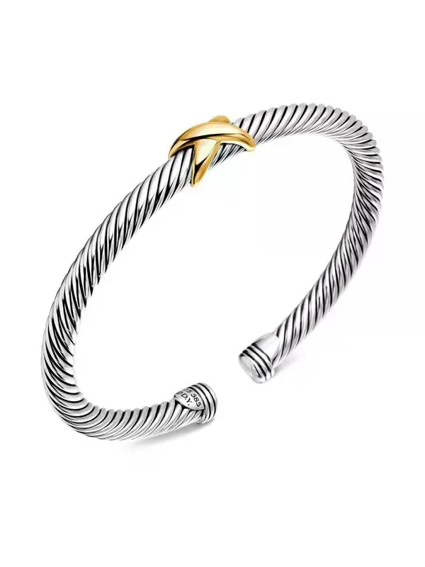 David Yurman 14k Yellow Gold And Sterling X Classic Cable Bracelet - Silver