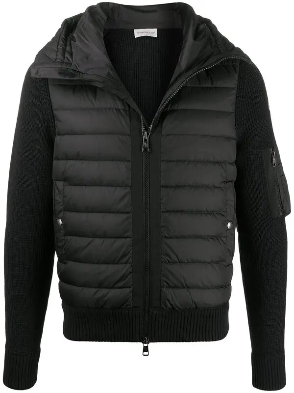 Moncler Wool Blend Quilted Panel Hooded Jacket