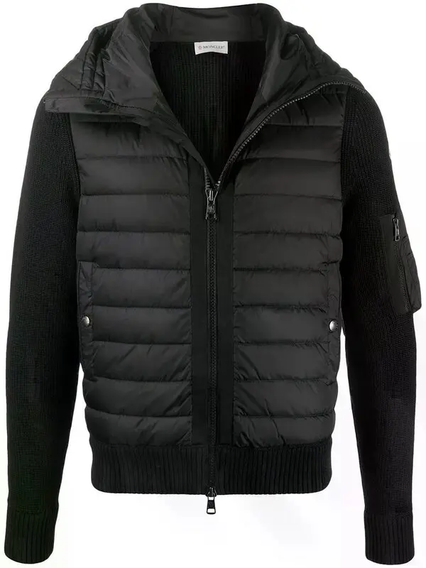 Moncler Wool Blend Quilted Panel Hooded Jacket