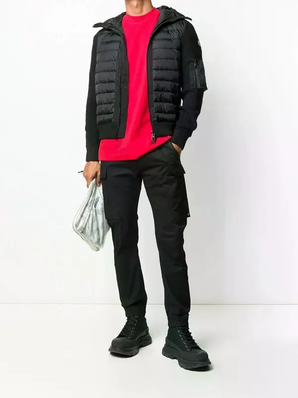 Moncler Wool Blend Quilted Panel Hooded Jacket