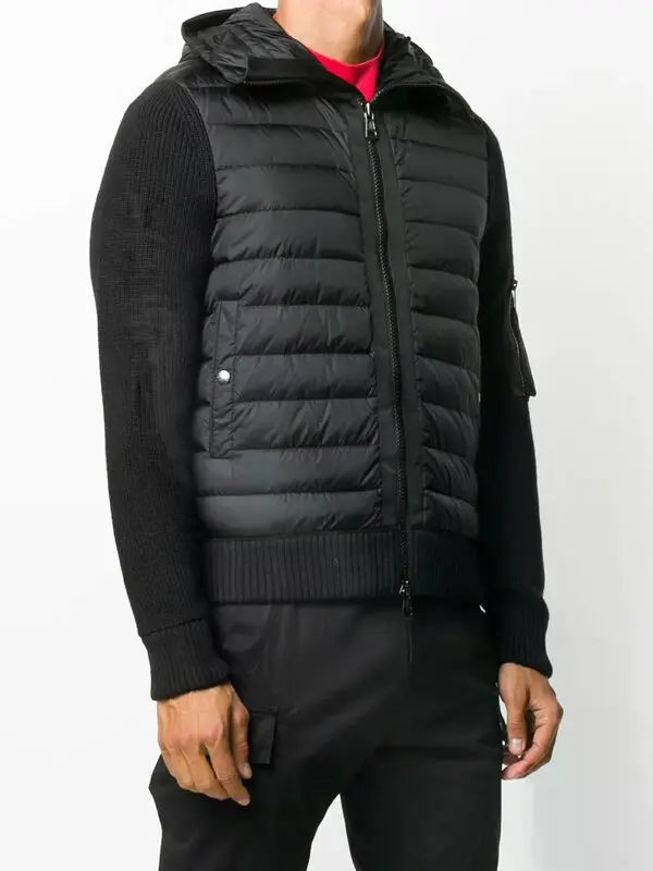 Moncler Wool Blend Quilted Panel Hooded Jacket