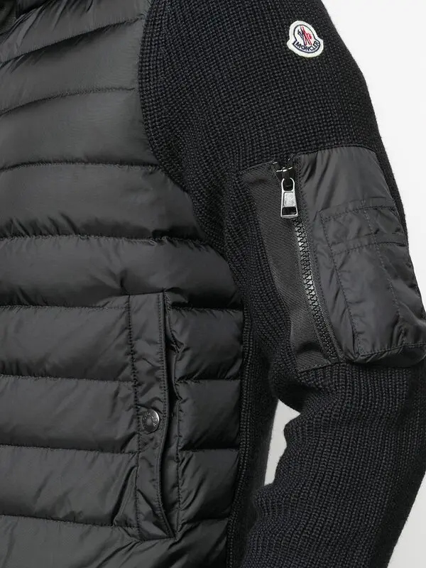 Moncler Wool Blend Quilted Panel Hooded Jacket