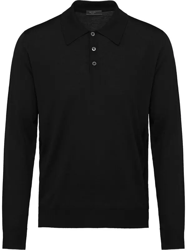 Prada Worsted Wool Polo Shirt - Black