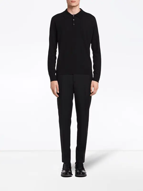 Prada Worsted Wool Polo Shirt - Black