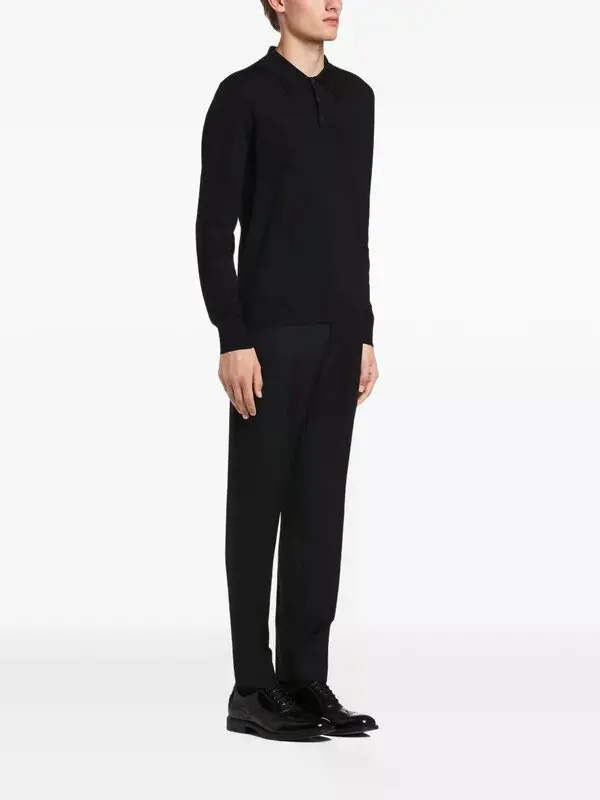 Prada Worsted Wool Polo Shirt - Black