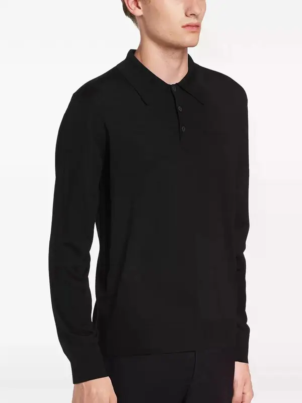 Prada Worsted Wool Polo Shirt - Black