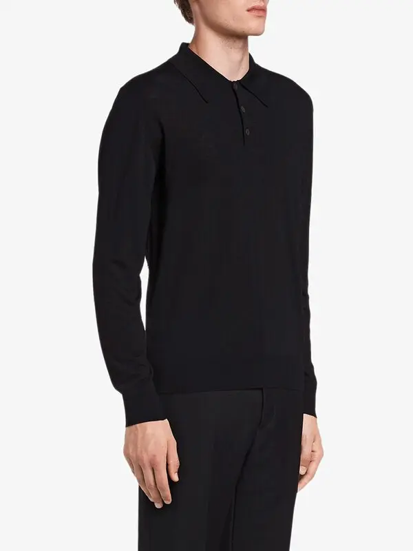 Prada Worsted Wool Polo Shirt - Black