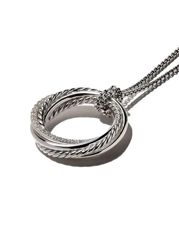 David Yurman Sterling Crossover Diamond Pendant Necklace - Ssadi