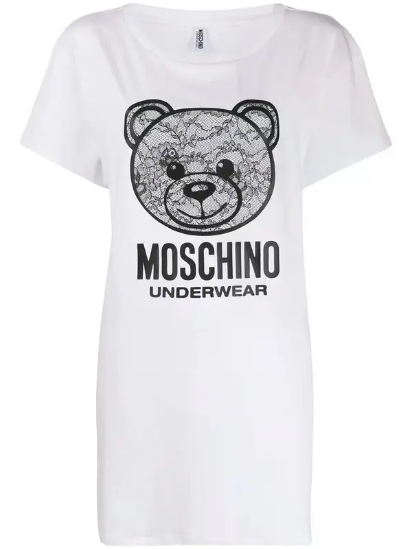 Moschino Teddy Logo Print Nightie - White