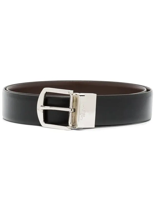 Canali Logo-engraved Leather Belt - Black