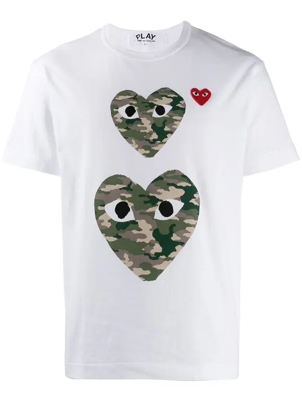 Play Comme Des Garcon Camouflage Heart T-shirt - White