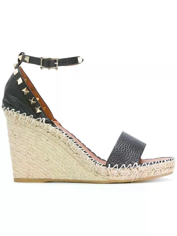 Valentino Garavani 105mm Double Rockstud Wedge Sandals - Black