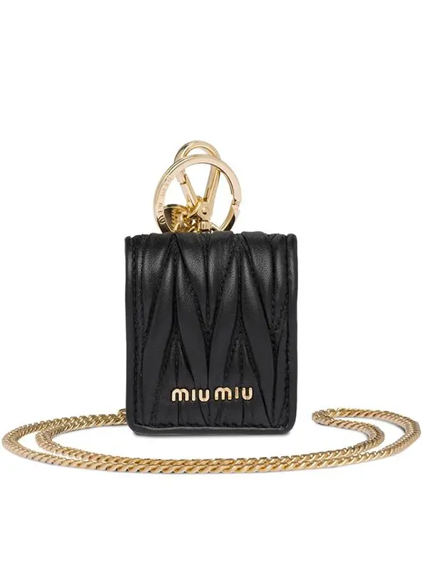 Miu Miu Matelassé Lanyard Airpods Case - Black | Editorialist