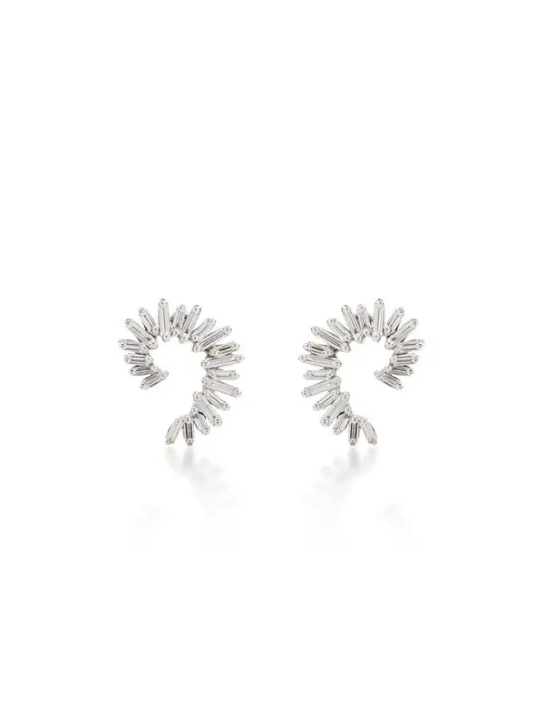 SUZANNE KALAN 18kt Diamond Baguette Spiral Earrings - Silver