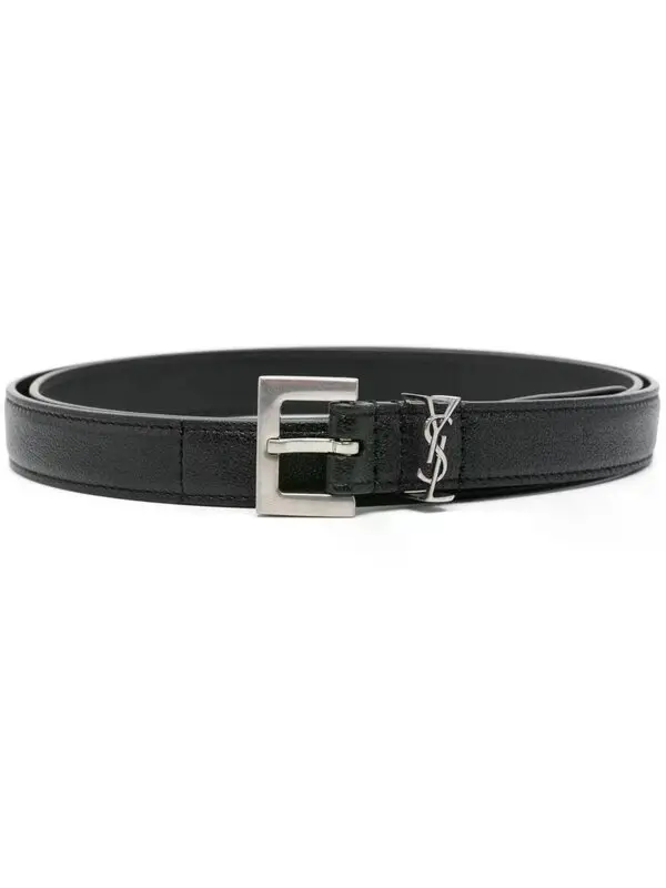 Saint Laurent Cassandre Plaque Leather Belt - Black
