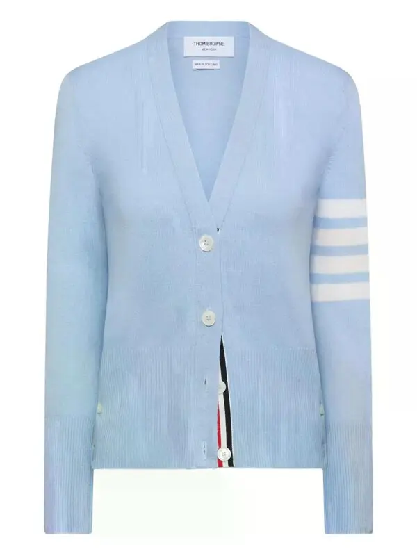 Thom Browne V-neck Cardigan With Striped Sleeves - Blue