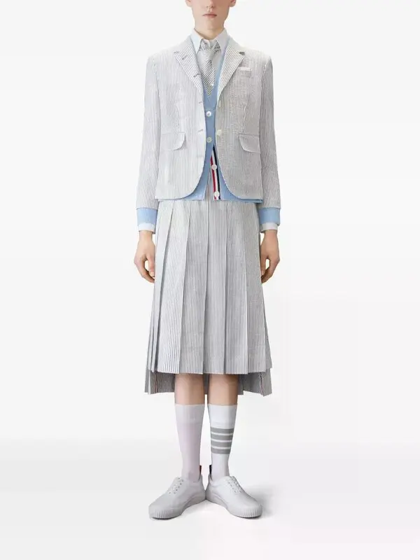 Thom Browne V-neck Cardigan With Striped Sleeves - Blue