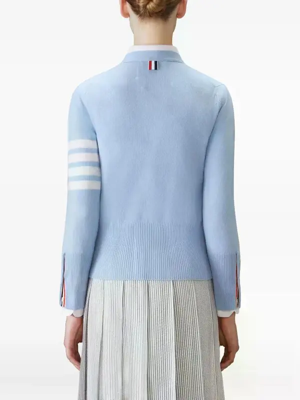Thom Browne V-neck Cardigan With Striped Sleeves - Blue