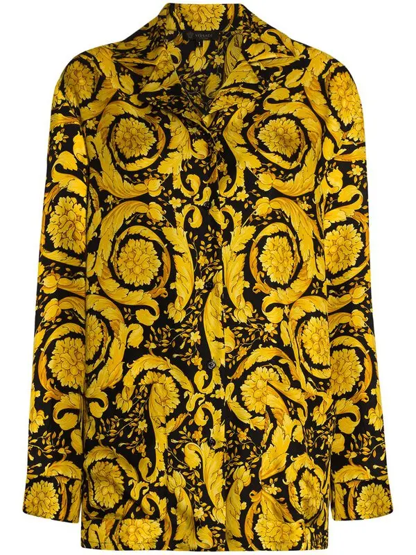 Versace Baroque-print Pajama Shirt - Black