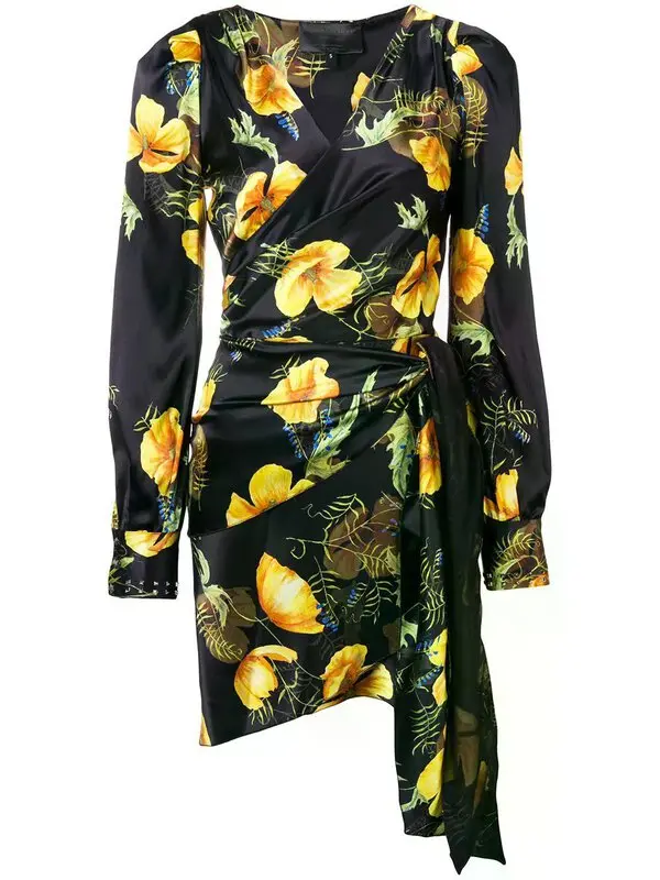 Philipp Plein Floral Printed Wrap Dress - Black
