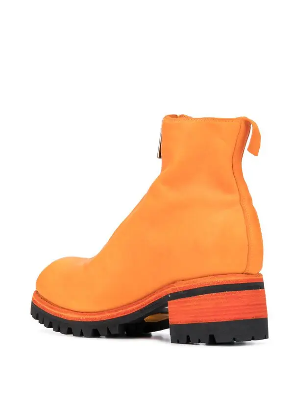 Guidi Front-zipped Ankle Boots - Orange