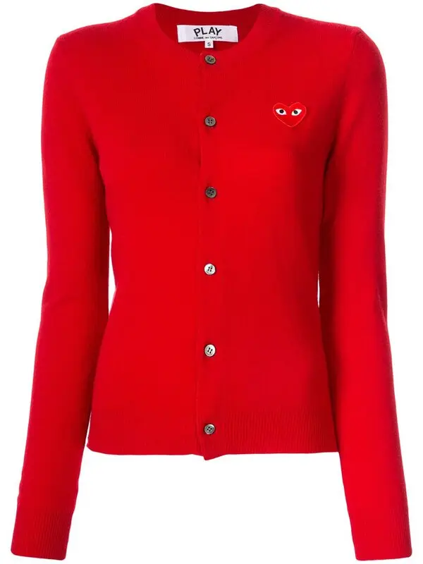 Play Comme Des Garcon Logo Embroidered Buttoned Cardigan - Red
