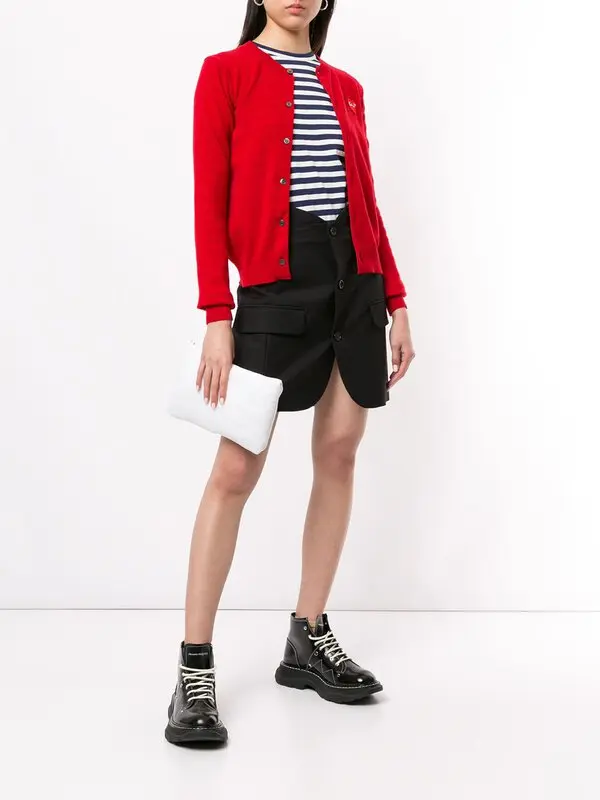 Play Comme Des Garcon Logo Embroidered Buttoned Cardigan - Red