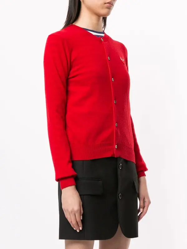Play Comme Des Garcon Logo Embroidered Buttoned Cardigan - Red