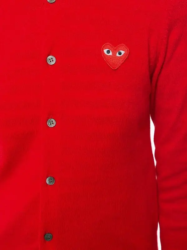 Play Comme Des Garcon Logo Embroidered Buttoned Cardigan - Red