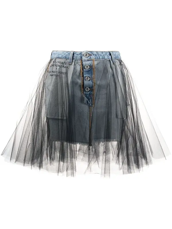 BEN TAVERNITI UNRAVEL PROJECT Tulle Denim Skirt