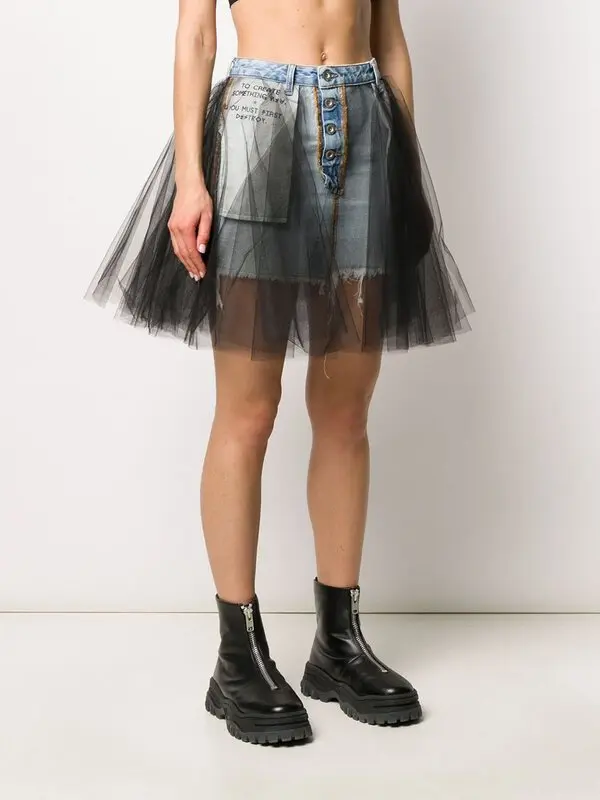 BEN TAVERNITI UNRAVEL PROJECT Tulle Denim Skirt