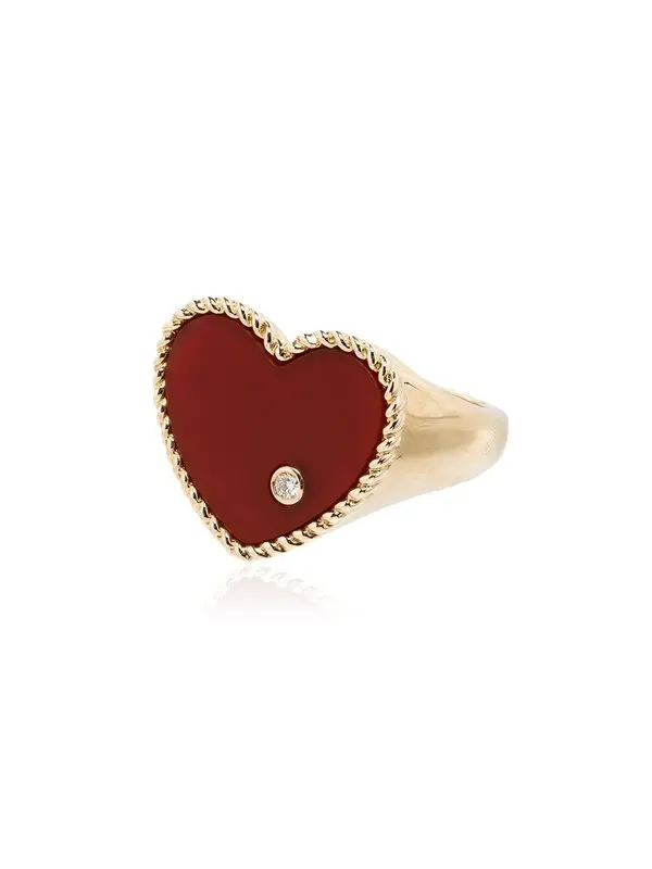 Yvonne Léon 9kt Yellow Diamond Heart Signet Ring - Gold