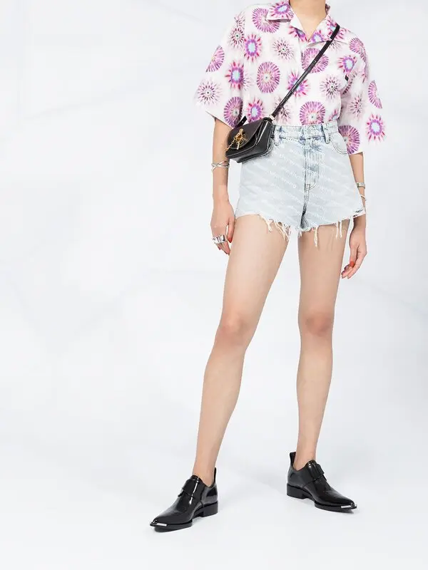 Alexander Wang Logo-print Denim Shorts - Blue