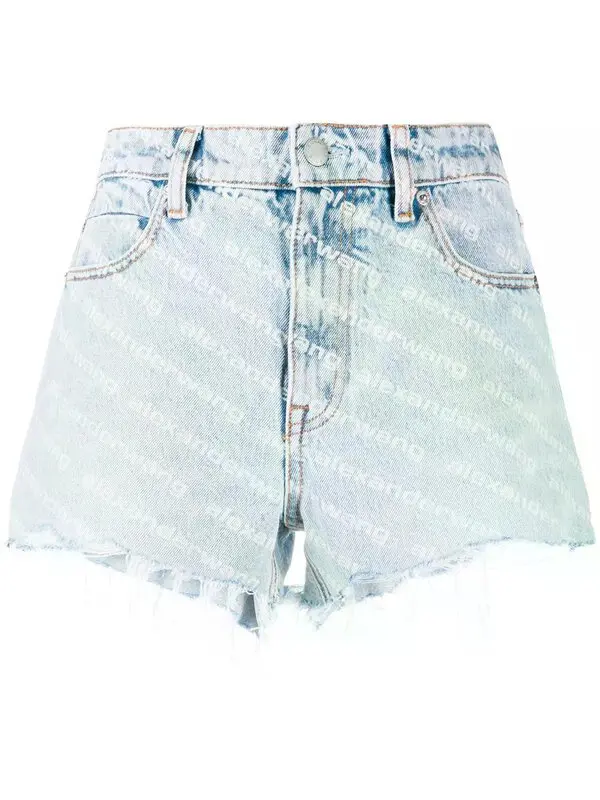 Alexander Wang Logo-print Denim Shorts - Blue