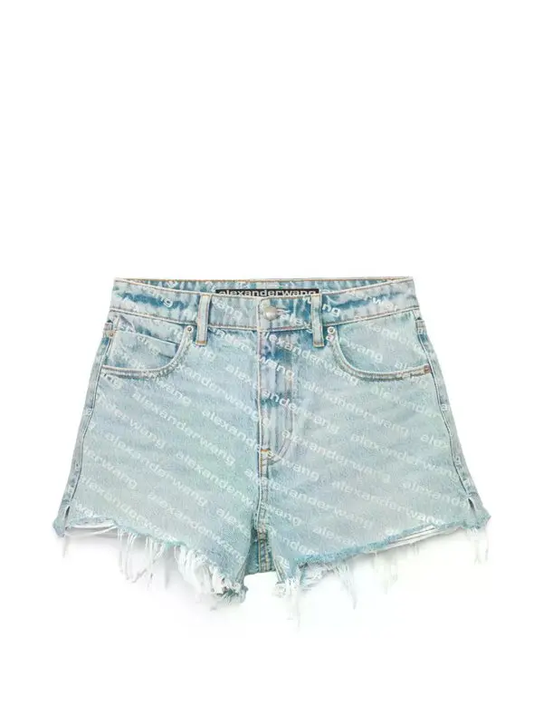 Alexander Wang High-waisted Logo Print Denim Shorts - Blue