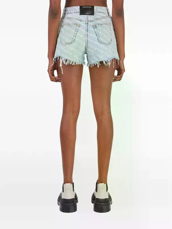 Alexander Wang High-waisted Logo Print Denim Shorts - Blue