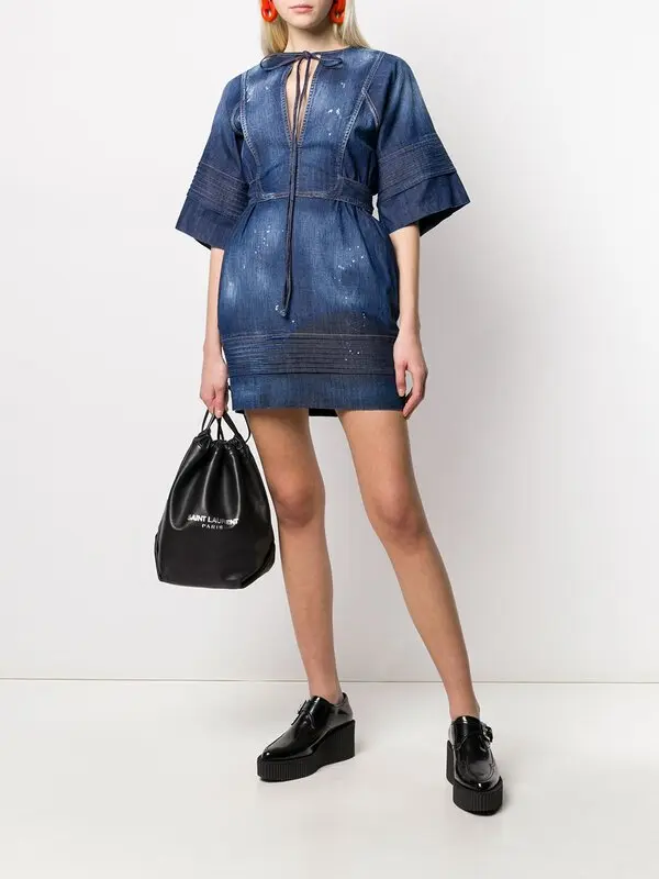 Dsquared2 Denim Dress With V-neck And Belted Waist