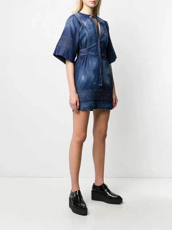 Dsquared2 Denim Dress With V-neck And Belted Waist