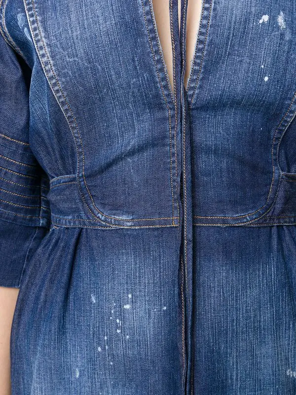 Dsquared2 Denim Dress With V-neck And Belted Waist