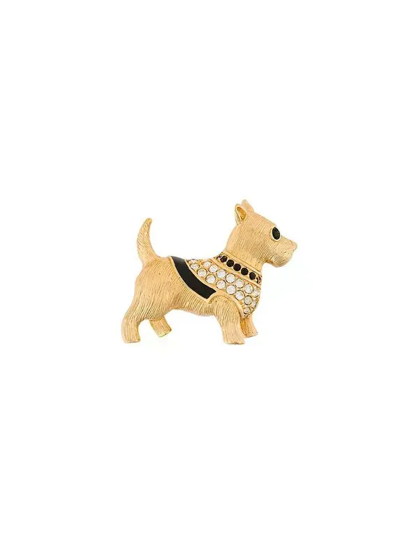 SUSAN CAPLAN Swarovski Crystal Dog Brooch - Gold