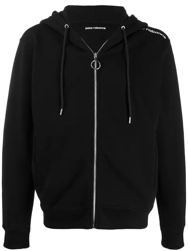 Rabanne Logo Shoulder Zip-up Cardigan - Black