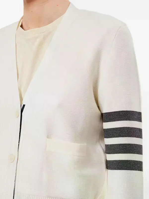 Thom Browne Milano Stitch V-neck Merino Cardigan - White